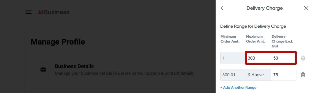:. Justdial Seller Support - Delivery Charges Setting.:
