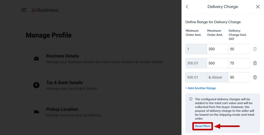 :. Justdial Seller Support - Delivery Charges Setting.: