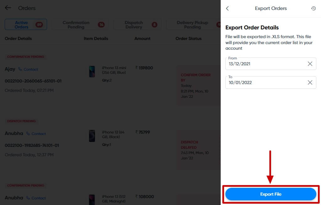 :. Justdial Seller Support - Export Orders.: