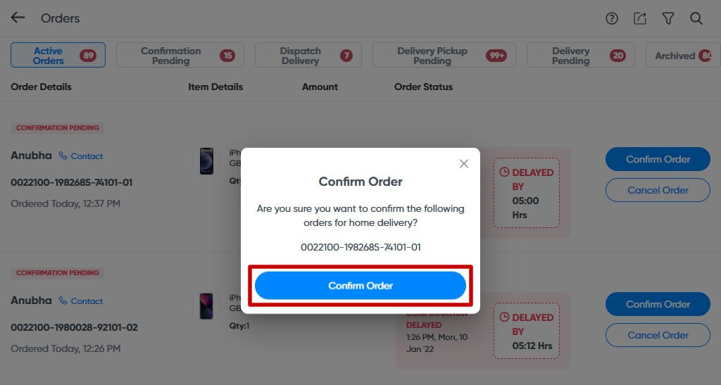 :. Justdial Seller Support - Confirm and dispatch orders.:
